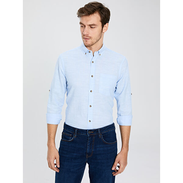 Regular Fit Uzun Kollu Keten Gömlek