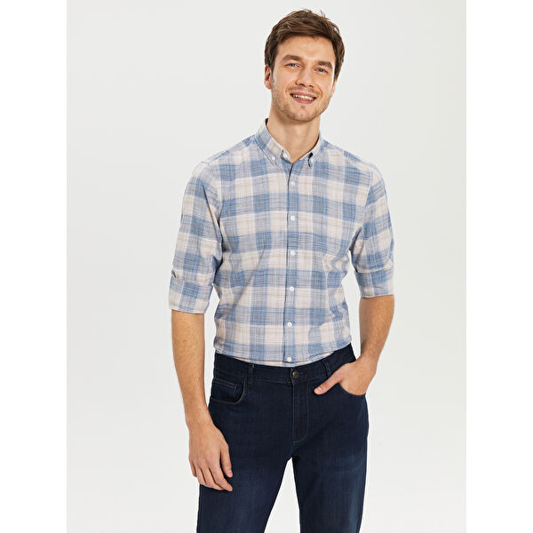 Slim Fit Ekose Poplin Gömlek