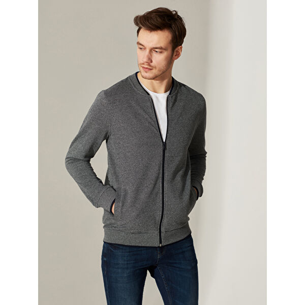 Rahat Kalıp Kolej Yaka Fermuarlı Sweatshirt