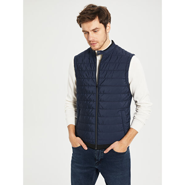 Biker Yaka Kapitone Erkek Yelek