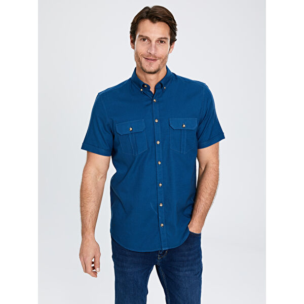 Regular Fit Kısa Kollu Gabardin Gömlek