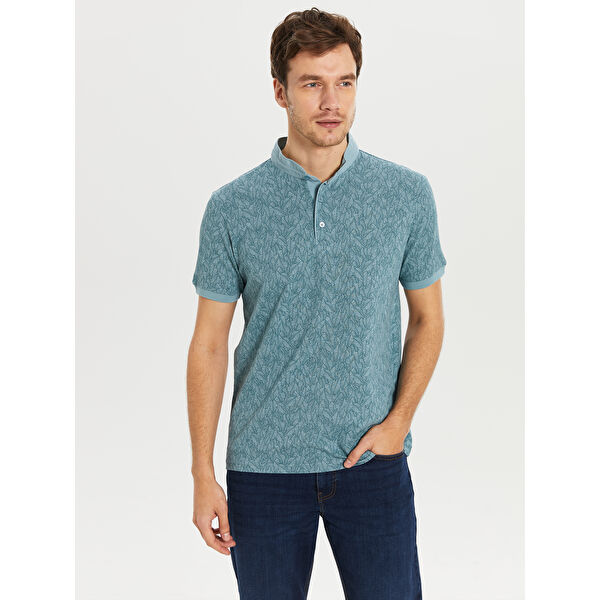 Hakim Yaka Kısa Kollu Desenli Erkek Tişört