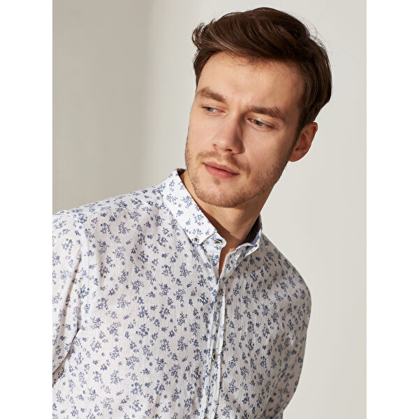 Slim Fit Uzun Kollu Desenli Erkek Gömlek