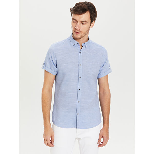 Slim Fit Kısa Kollu Armürlü Gömlek Slim Fit Kısa Kollu Armürlü Gömlek