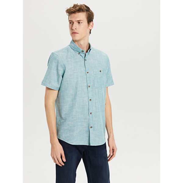 Regular Fit Kısa Kollu Keten Gömlek