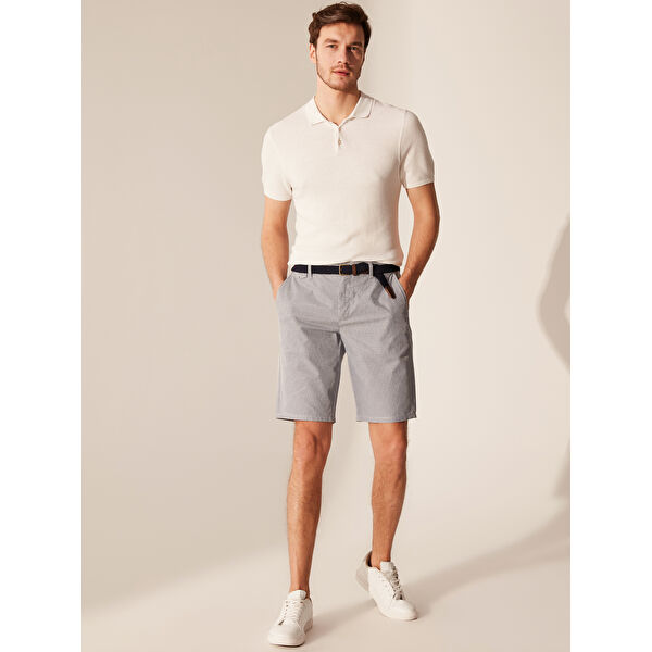 Slim Fit Bermuda Kemerli Erkek Şort