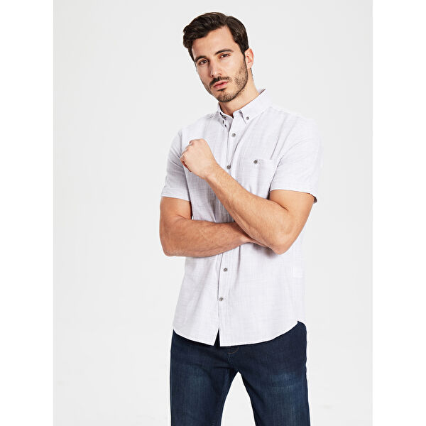 Regular Fit Kısa Kollu Armürlü Gömlek Regular Fit Kısa Kollu Armürlü Gömlek