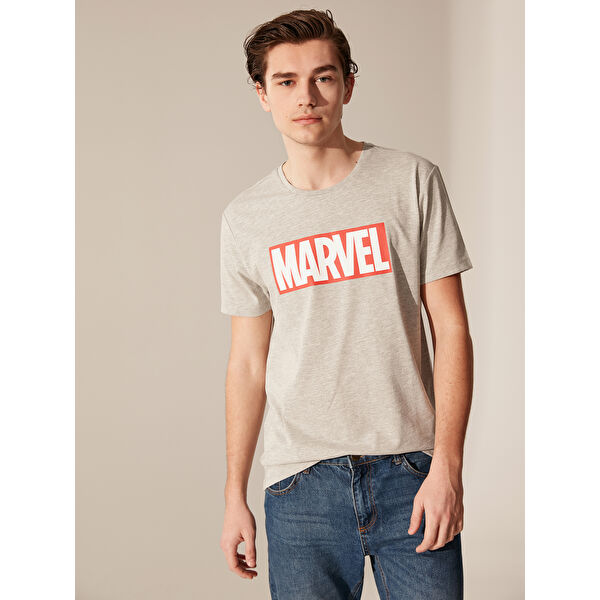 Bisiklet Yaka Kısa Kollu Marvel Baskılı Erkek Tişört