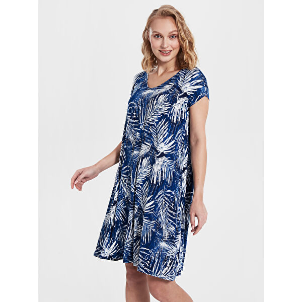 Desenli Salaş Kısa Kollu Kadın Viskon Elbise