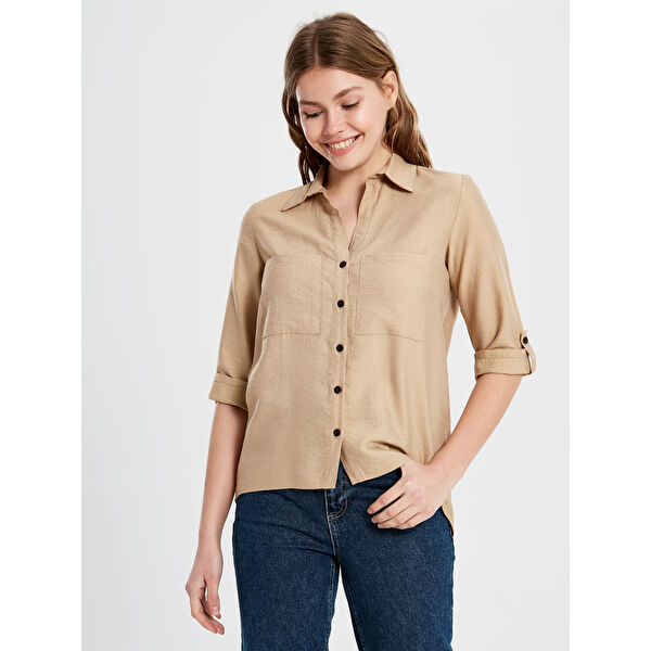 LCW CASUAL Standart Fit Uzun Kollu Poplin Kadın Gömlek