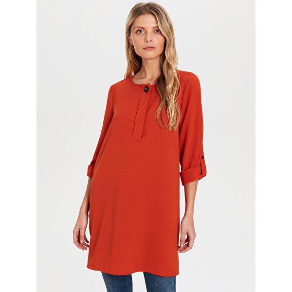 Düğme Detaylı Uzun Kollu Viskon Kadın Tunik