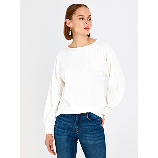 Bisiklet Yaka Esnek Balon Kol Kadın Tişört Bisiklet Yaka Esnek Balon Kol Kadın Tişört