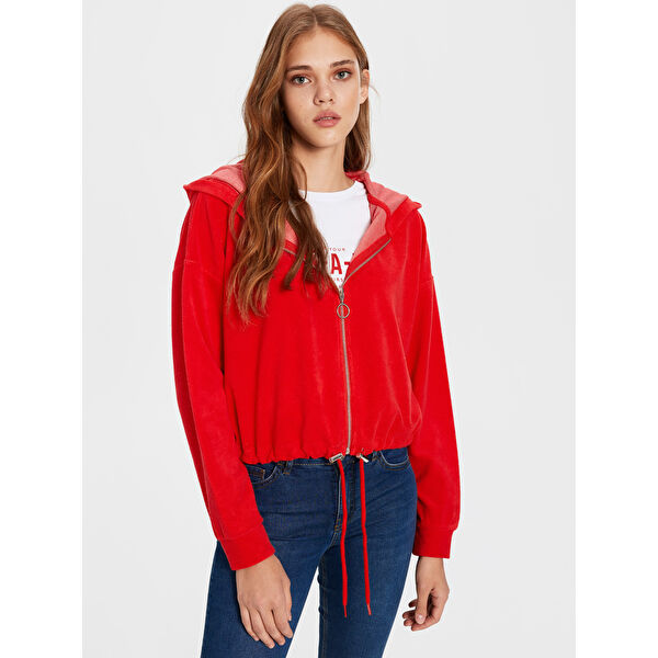 LCW CASUAL Kapüşonlu Uzun Kollu Polar Kadın Spor Hırka