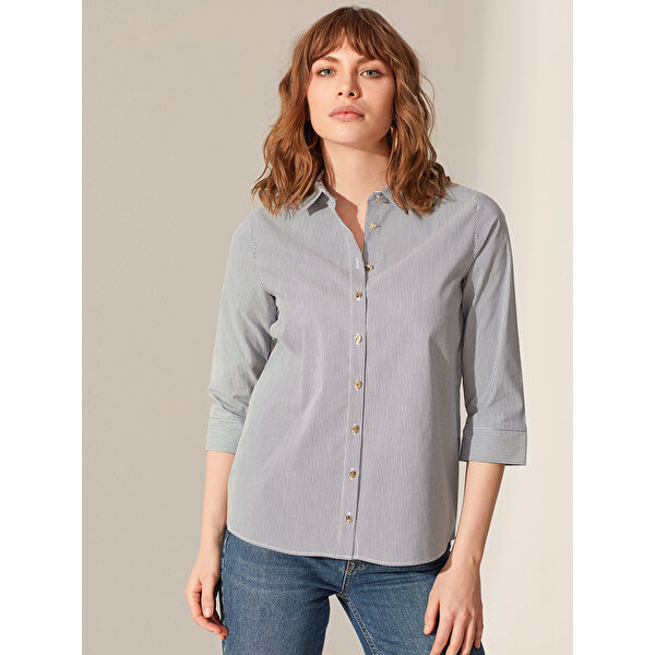 Desenli Pamuklu Yarım Kollu Kadın Gömlek