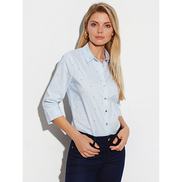 Desenli Pamuklu Yarım Kollu Kadın Gömlek