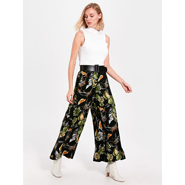 Beli Lastikli Desenli Viskon Palazzo Pantolon