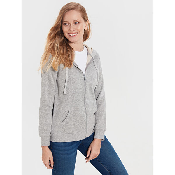 LCW BASIC Kapüşonlu Düz Uzun Kollu Kadın Spor Hırka LCW BASIC Kapüşonlu Düz Uzun Kollu Kadın Spor Hırka