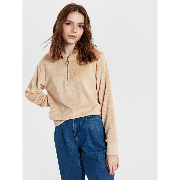 LCW CASUAL Kapüşonlu Uzun Kollu Polar Kadın Sweatshirt