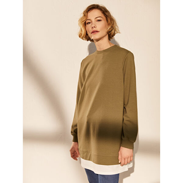 Bisiklet Yaka Alt Kısım Detaylı Sweatshirt