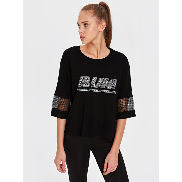 LCW ACTIVE Bisiklet Yaka Uzun Kollu Sweatshirt Kumaşı Kadın Tişört