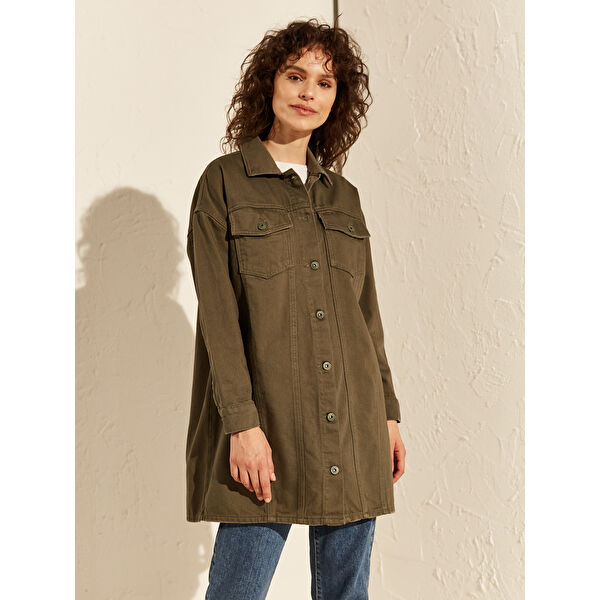 Düğme Detaylı Oversize Jean Ceket Düğme Detaylı Oversize Jean Ceket