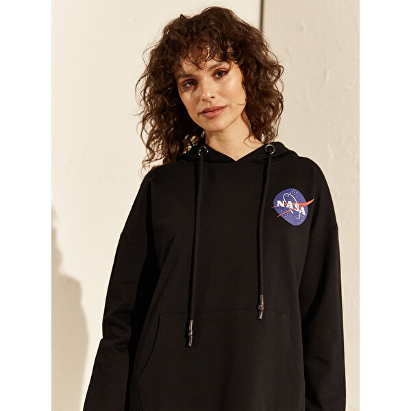 Nasa Baskılı Kapüşonlu Sweatshirt