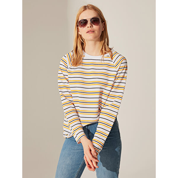 Bisiklet Yaka Çizgili Sweatshirt