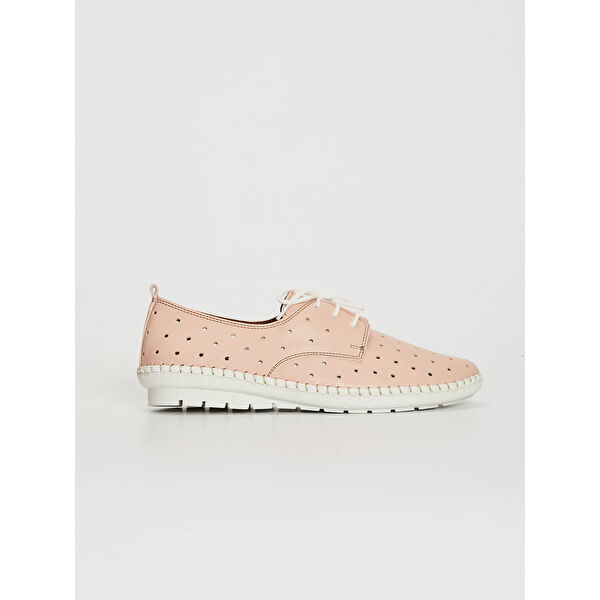 Bağcıklı Deri Görünümlü Kadın Klasik Ayakkabı