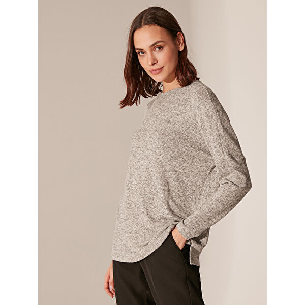 LCW BASIC Bisiklet Yaka Uzun Kollu Kadın Dokulu Viskon Tişört