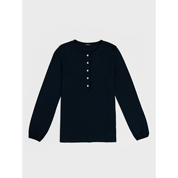 LCW GRACE Bisiklet Yaka Uzun Kollu Krep Kadın Tişört