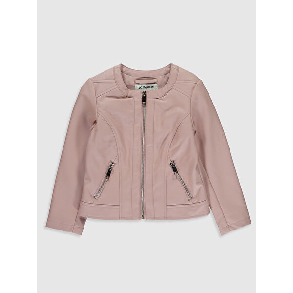 Bisiklet Yaka Deri Görünümlü Kız Çocuk Ceket Bisiklet Yaka Deri Görünümlü Kız Çocuk Ceket