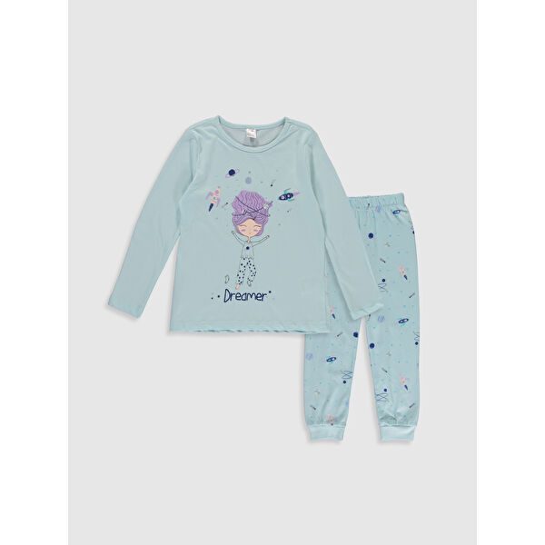 Bisiklet Yaka Uzun Kollu Kız Çocuk Pijama Takım