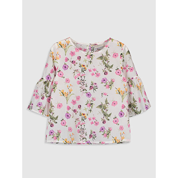 Bisiklet Yaka Çiçek Desenli Pamuklu Kız Çocuk Bluz Bisiklet Yaka Çiçek Desenli Pamuklu Kız Çocuk Bluz