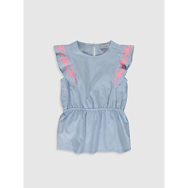 Bisiklet Yaka Desenli Poplin Kız Çocuk Bluz