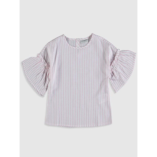 Bisiklet Yaka Çizgili Kısa Kollu Kız Çocuk Bluz Bisiklet Yaka Çizgili Kısa Kollu Kız Çocuk Bluz