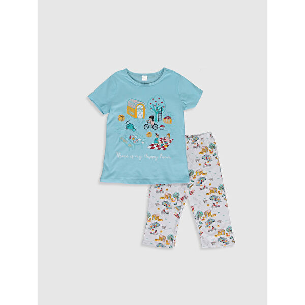 Bisiklet Yaka Kısa Kollu Kız Çocuk Pijama Takım