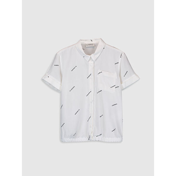 Baskılı Kısa Kollu Kız Çocuk Viskon Gömlek