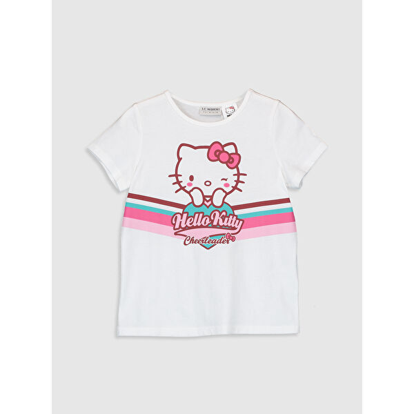Bisiklet Yaka Hello Kitty Baskılı Kısa Kollu Kız Çocuk Tişört Bisiklet Yaka Hello Kitty Baskılı Kısa Kollu Kız Çocuk Tişört