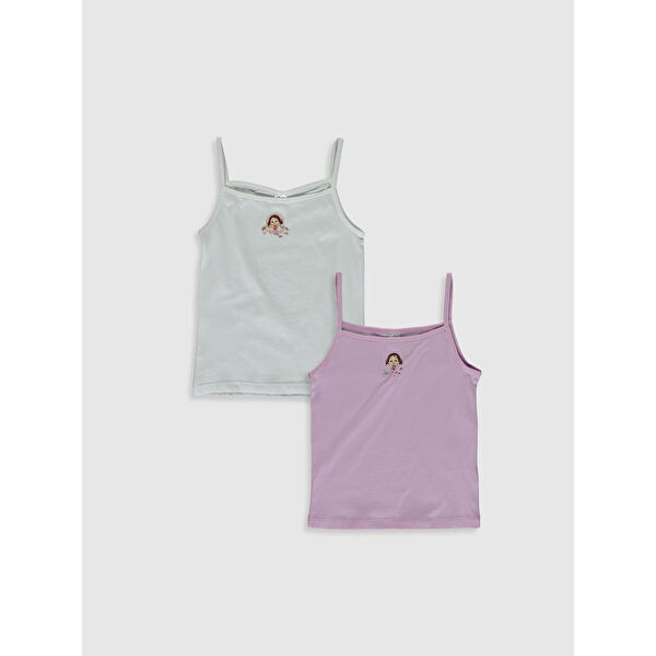 Kare Yaka Niloya Baskılı Askılı Pamuklu Kız Çocuk Atlet 2'li