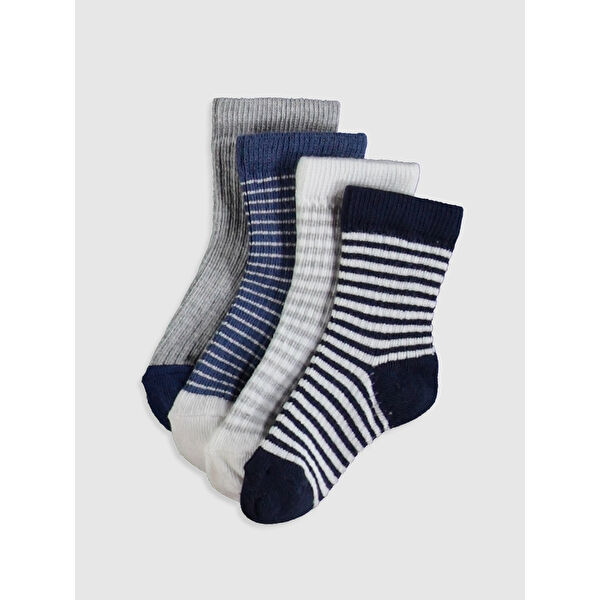 Erkek Bebek Çizgili Soket Çorap 4'lü