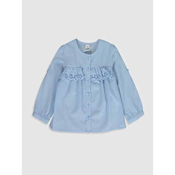 Bisiklet Yaka Uzun Kollu Fırfır Detaylı Poplin Kız Bebek Gömlek