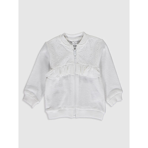 Bisiklet Yaka Uzun Kollu Kız Bebek Fermuarlı Sweatshirt