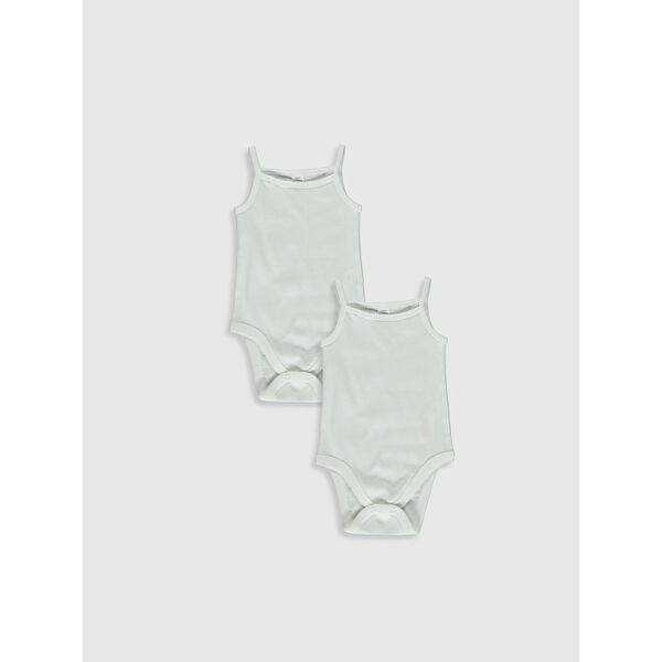 Kare Yaka Askılı Basic Pamuklu Kız Bebek Çıtçıtlı Body 2'li