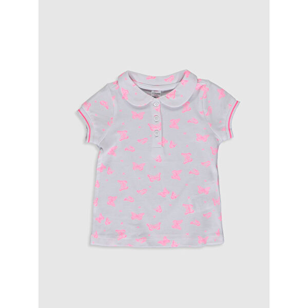 Bebe Yaka Kısa Kollu Kız Bebek Tişört