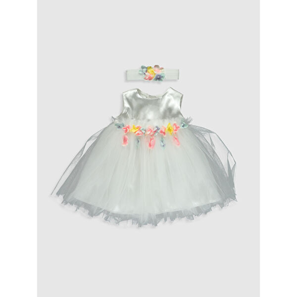 Kız Bebek Tül Detaylı Gelinlik ve Saç Bandı 2'li Takım Kız Bebek Tül Detaylı Gelinlik ve Saç Bandı 2'li Takım