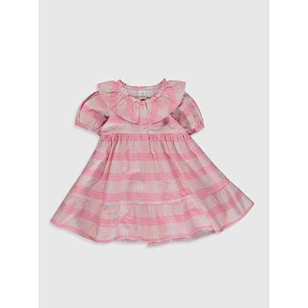 Bisiklet Yaka Kısa Kollu Çizgili Poplin Kız Bebek Elbise