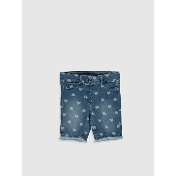 Skinny Fit Baskılı Kız Bebek Jean Şort Skinny Fit Baskılı Kız Bebek Jean Şort