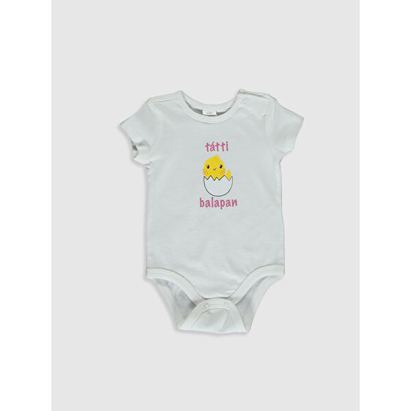 Bisiklet Yaka Kısa Kol Baskılı Kız Bebek Çıtçıtlı Body