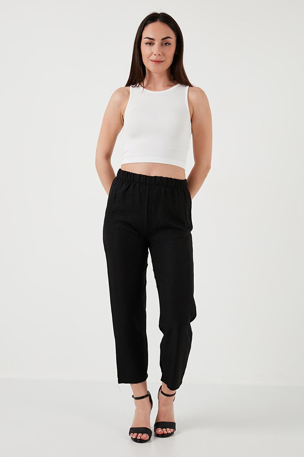 SİYAH Beli Lastikli Keten Görünümlü Cepli Pantolon 5865797 - S000162630 ...