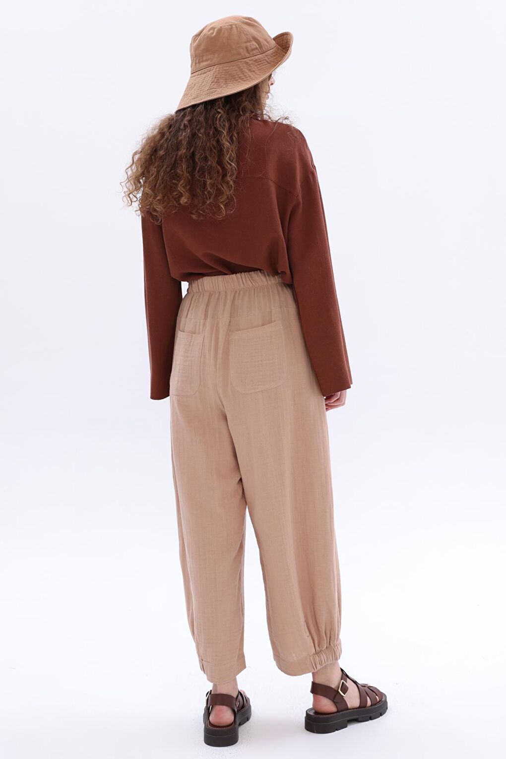 BEJ Bej Pileli Geniş Paçalı Lastikli Şalvar Pantolon - S000019671-19928 ...